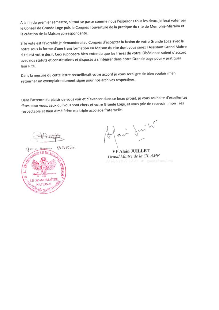 OMTMM - GL-AMF - Création de la Maison du rite de Memphis-Misraïm