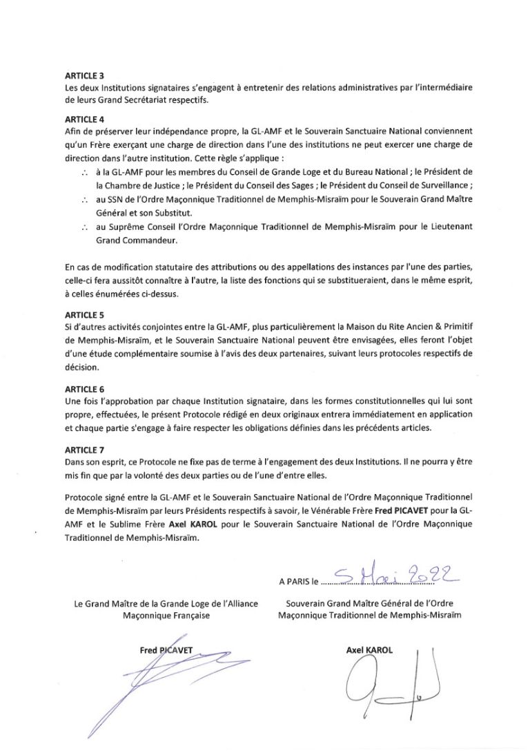 OMTMM - GL-AMF - Création de la Maison du rite de Memphis-Misraïm