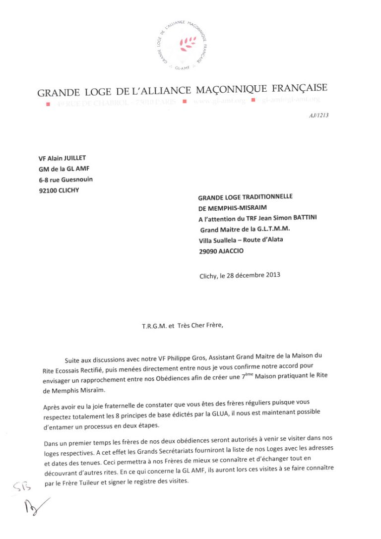 OMTMM - GL-AMF - Création de la Maison du rite de Memphis-Misraïm
