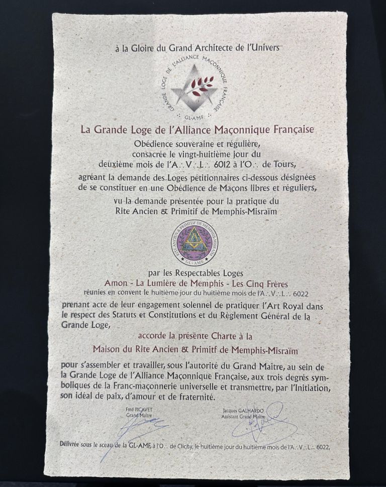 OMTMM - GL-AMF - Création de la Maison du rite de Memphis-Misraïm